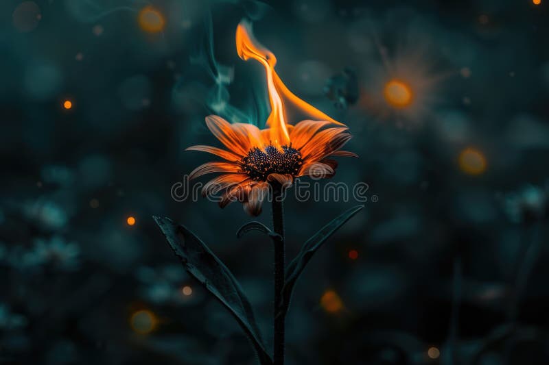 Burning Gerbera Daisy Flower, Plant on Fire. AI Generated Stock Image ...