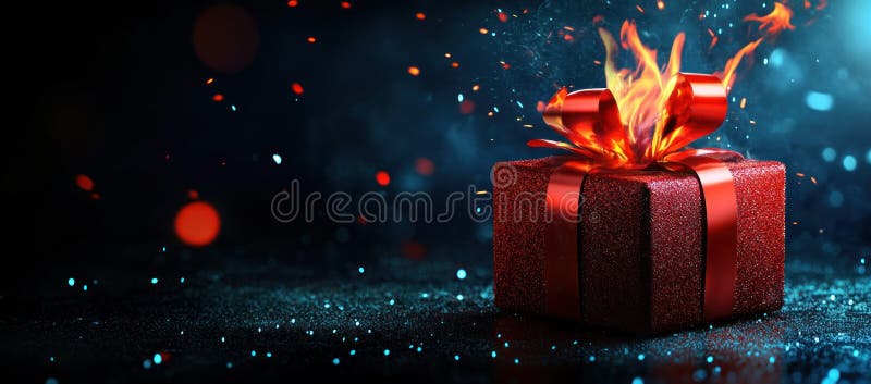 Burning Gift Box with Red Ribbon Stock Illustration - Illustration of ...