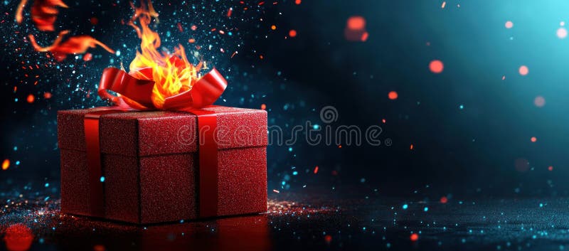 Burning Gift Box with Red Ribbon Stock Illustration - Illustration of ...