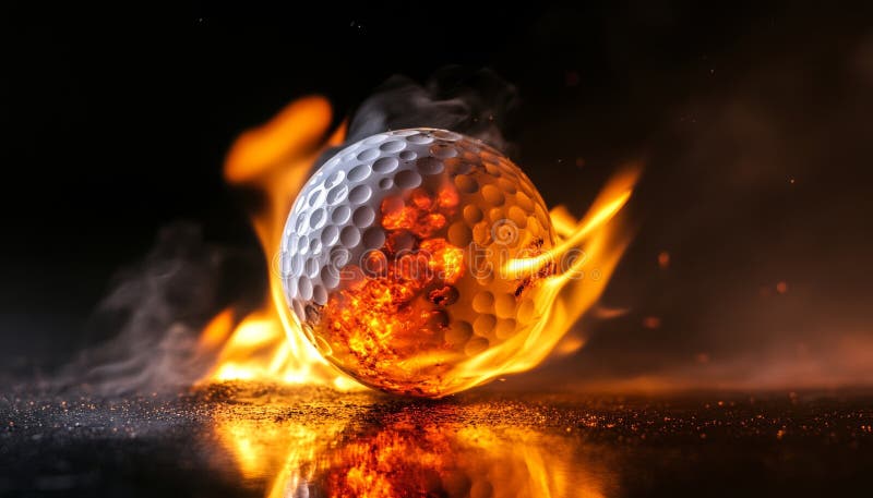 Burning Golf Ball a Golf Ball Being Consumed by Flames on a Reflective ...