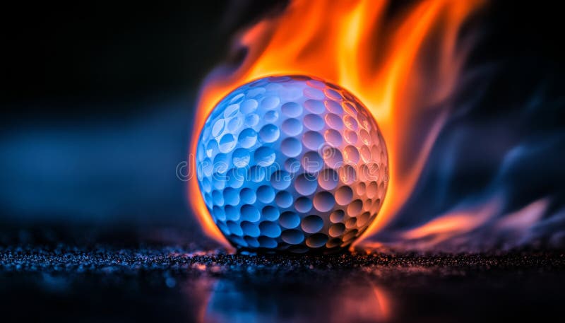 Burning Golf Ball Dramatic Close-Up on Fire, Dimples, and Intense Heat ...