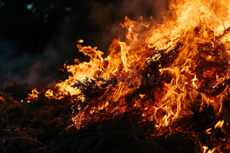 Burning Grass in the Forest, Fire in the Forest at Sunset Stock ...