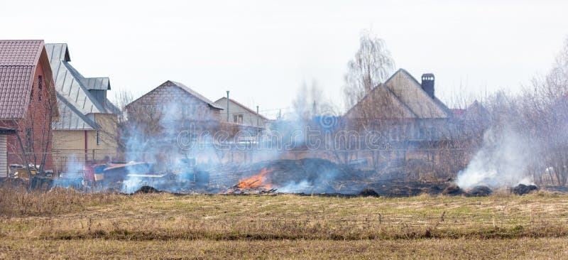 Burning Grass in the Village Stock Photo - Image of forest, steppe ...