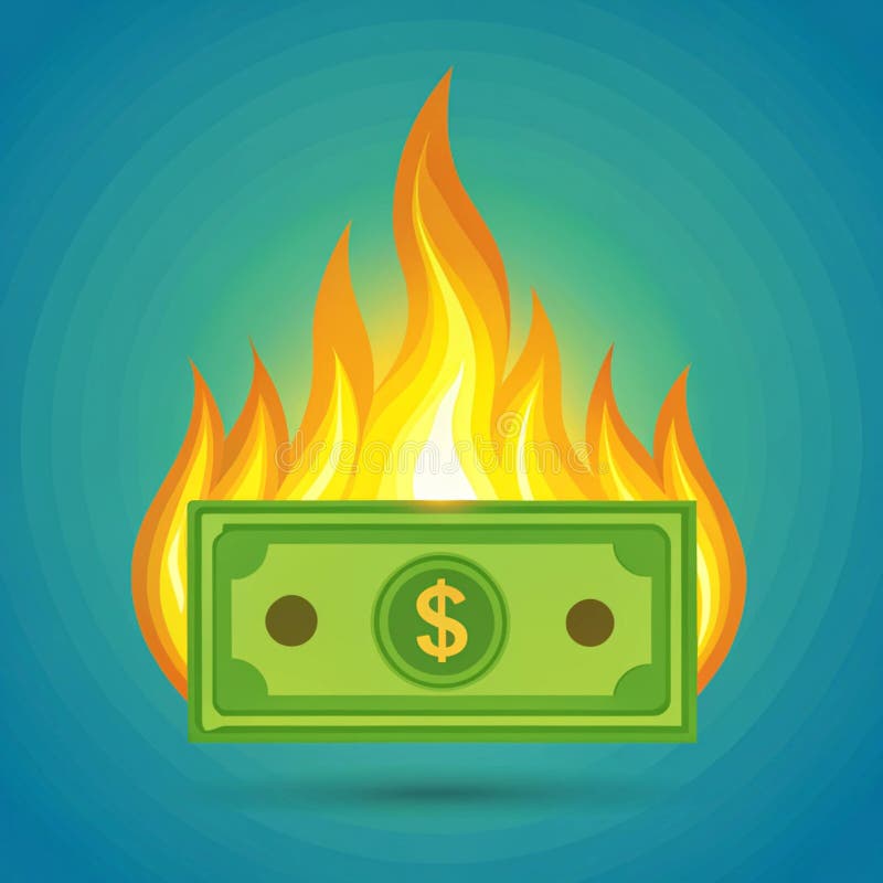 Green Dollar Bill Burning in Flames Symbolizing Financial Loss Stock ...