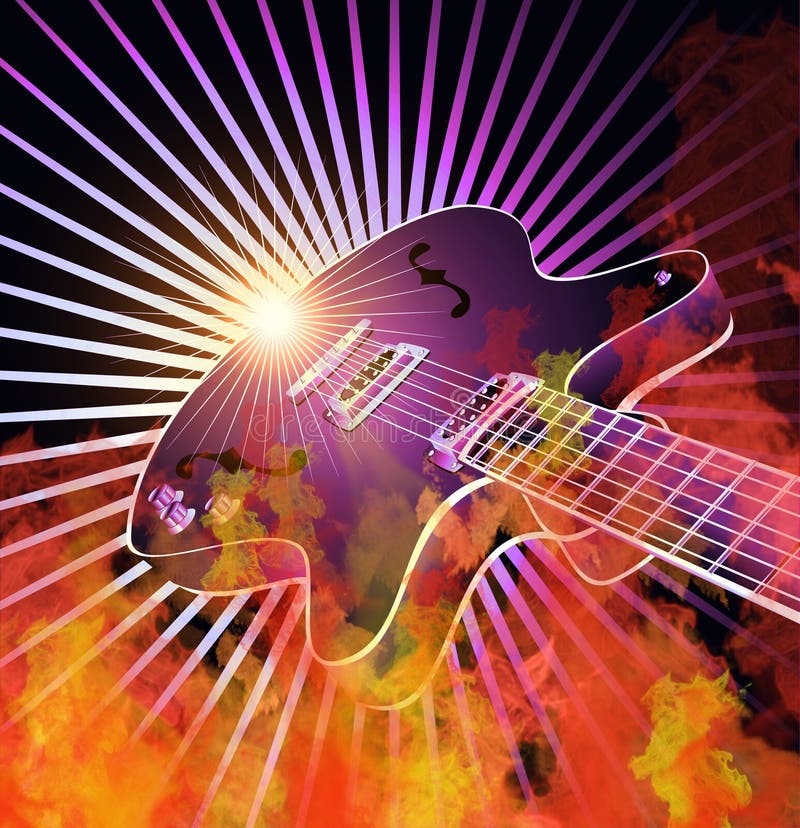 Burning Guitar stock illustration. Illustration of flames - 8597463