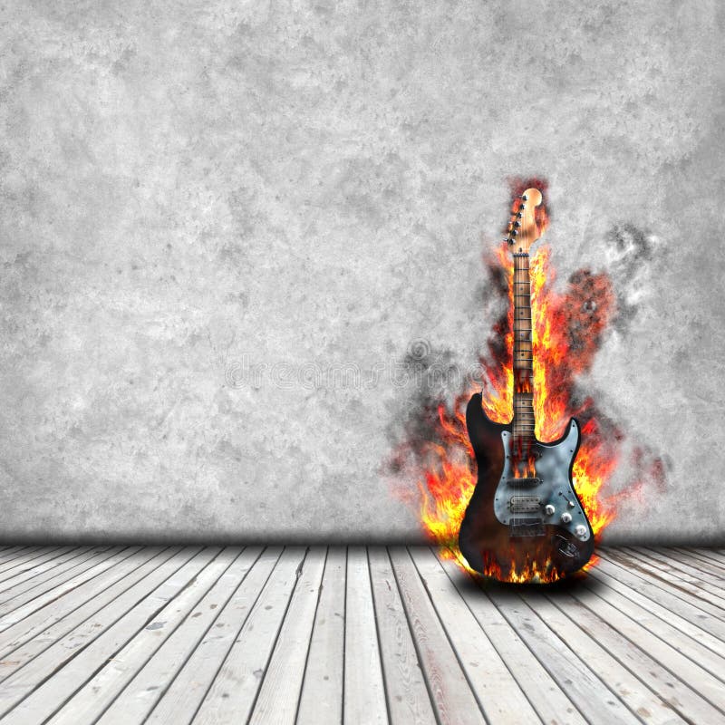 Burning guitar stock illustration. Illustration of magic - 9835263