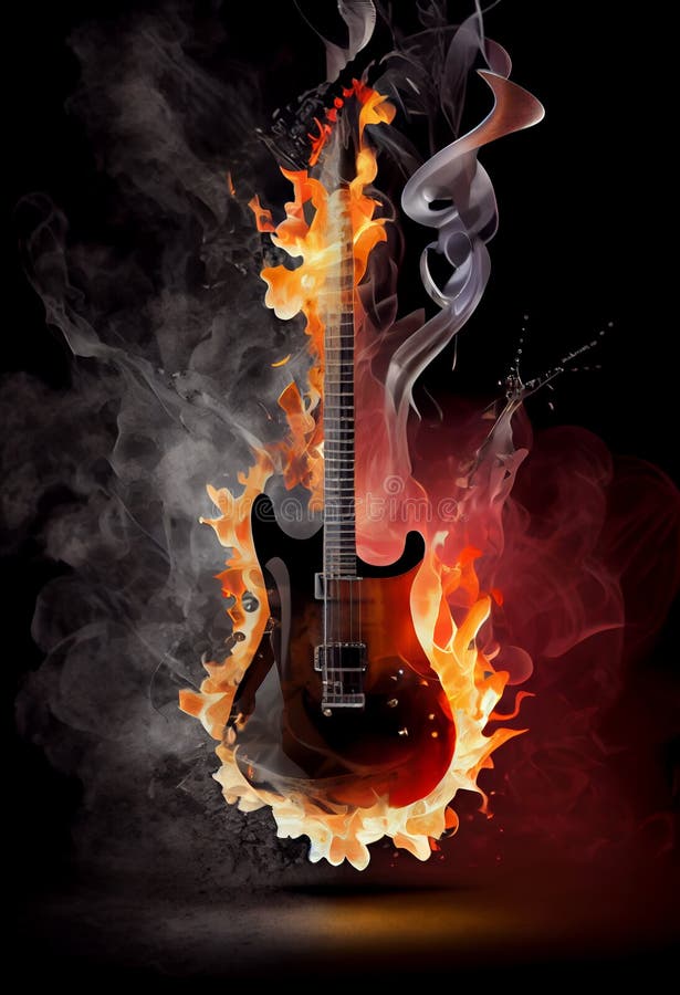Burning Guitar in the Water Reflection Stock Illustration ...