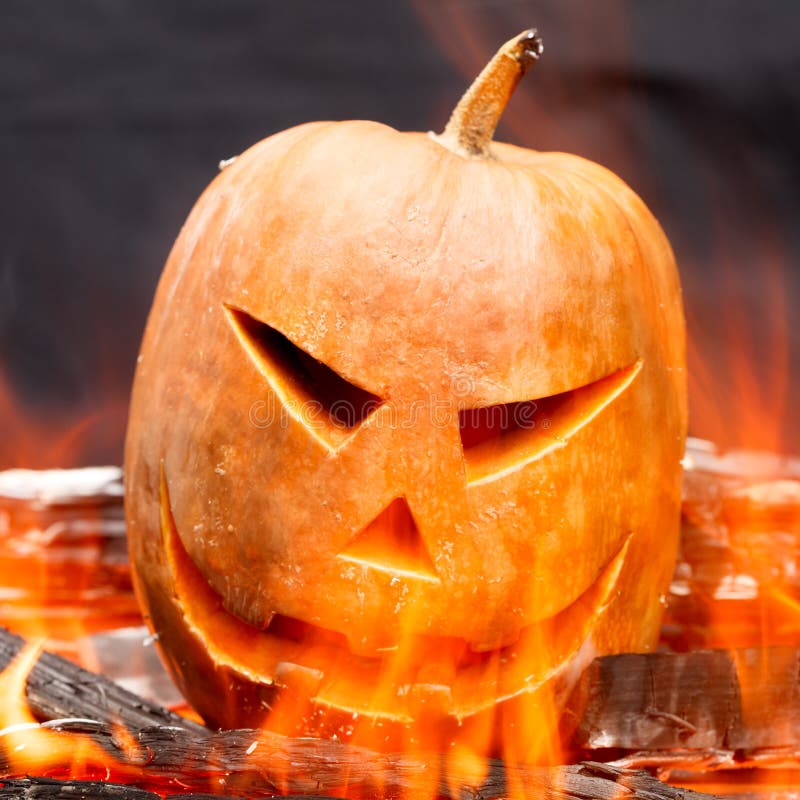 Halloween Pumpkin in Hot Burning Hell Fire Stock Photo - Image of ghost ...