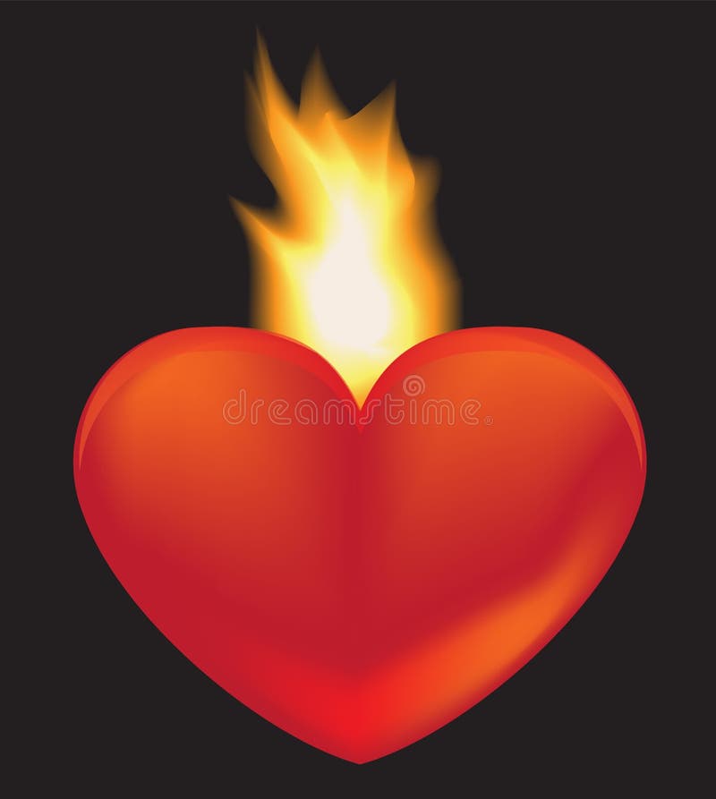 Red Heart Burns with Fire. Vector Template Stock Vector - Illustration ...
