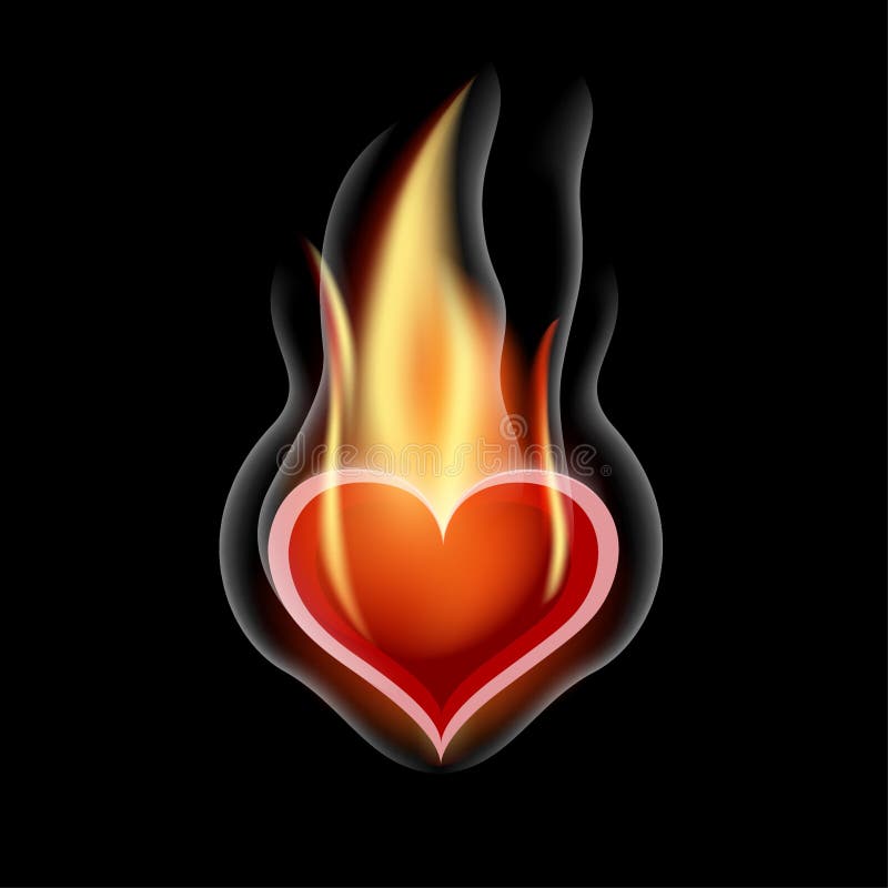 Burning heart in dark stock vector. Illustration of affection - 128925950