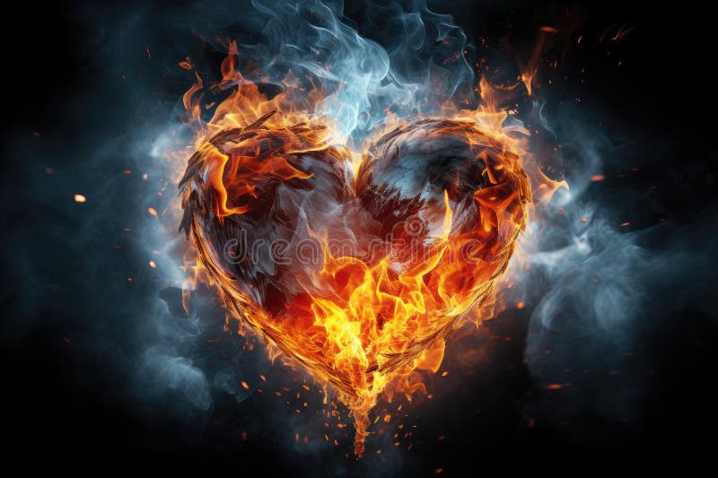 Burning Heart on Black Background. Love Concept. 3D Rendering, Heart in ...