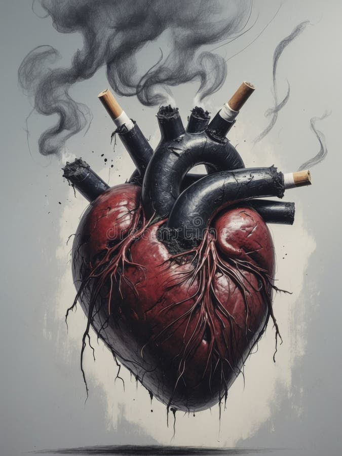 Burning Heart - Cigarettes and Cardiovascular Damage Stock Illustration ...