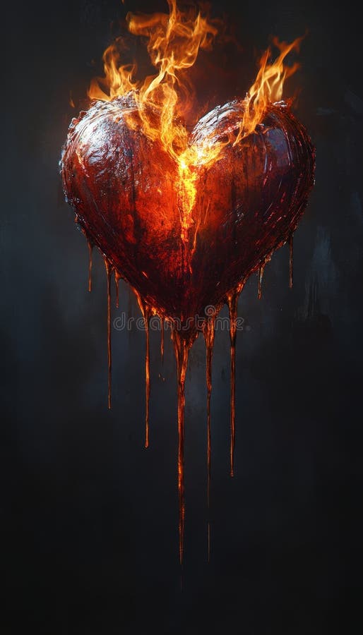 Burning Heart on Fire, Broken Heart with Flames, Concept of Heartbreak ...