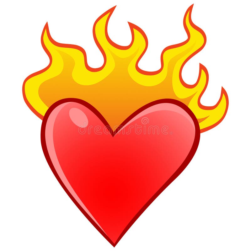 Burning Heart Fire Love and Flame Illustration Vector Stock ...