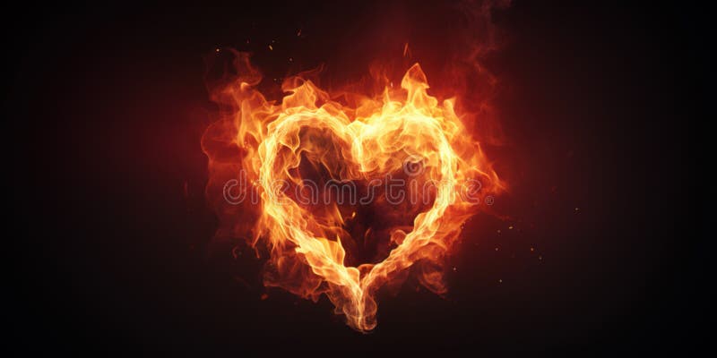 A Burning Heart, Heart on Fire. Symbol for Love and Passion Stock ...