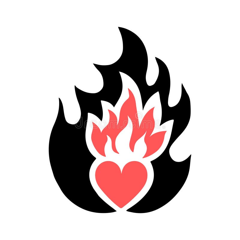 Burning Heart Icon, Passionate Love Symbol Stock Illustration ...