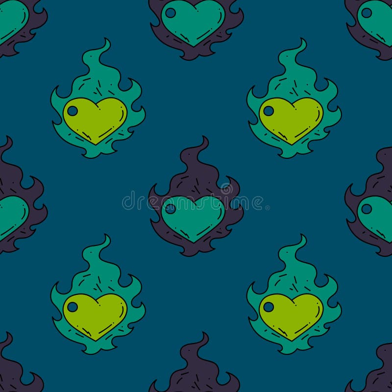 Burning Heart Seamless Pattern Stock Vector - Illustration of hand ...