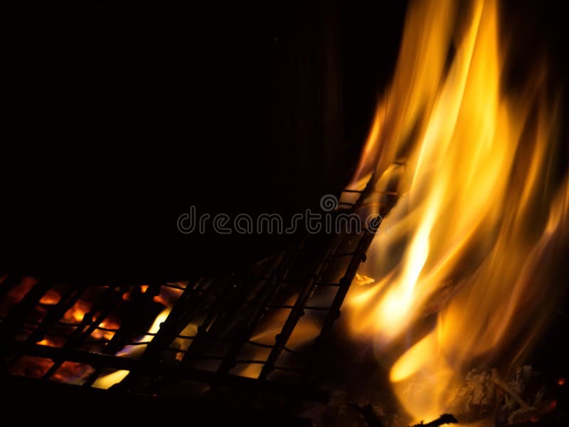 Burning Hearth in the Evening in the Dark. Stock Photo - Image of blaze ...