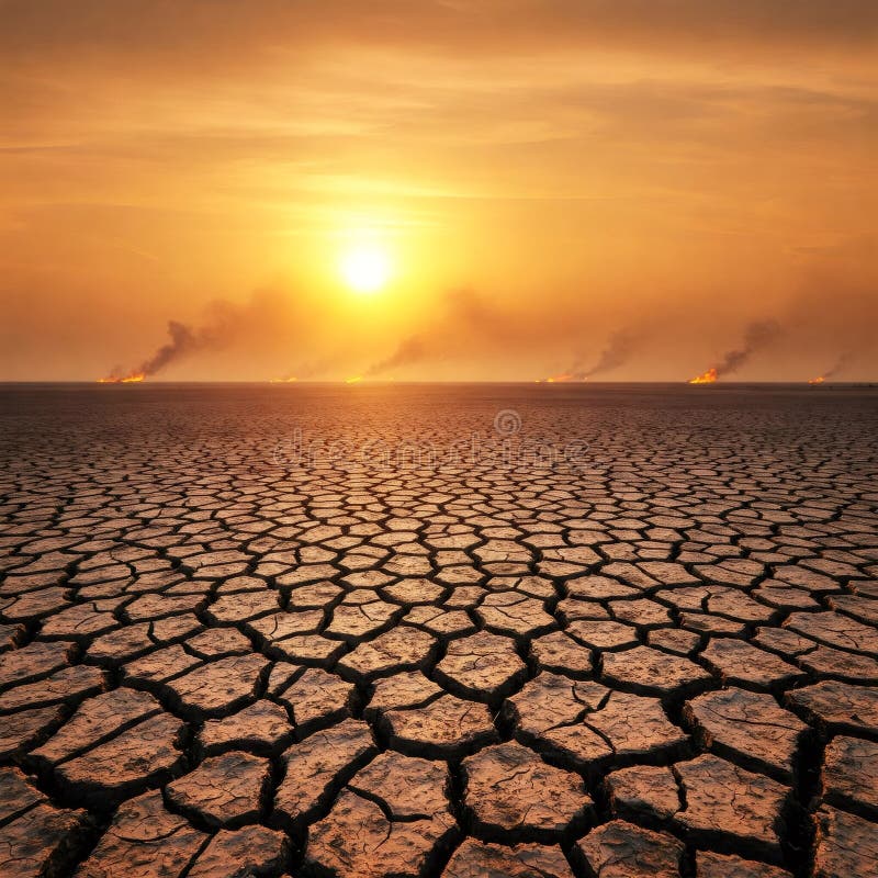 Burning Horizon Polluting Cracked Soil during Sunset in the Desert ...
