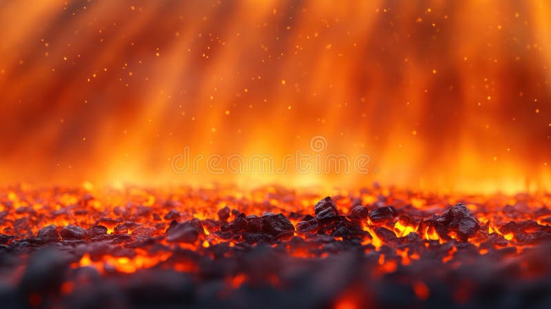 Burning Hot Embers with Glowing Sparks and Flames Stock Illustration ...