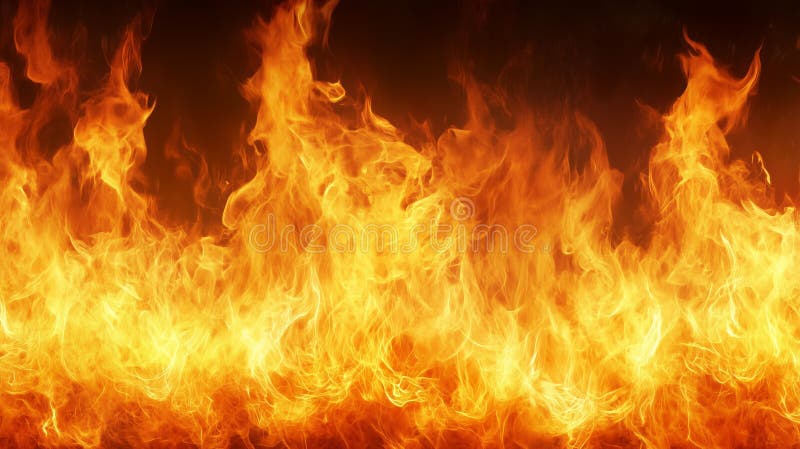 Burning Hot Fire Creating Large Flames on Black Background Stock ...