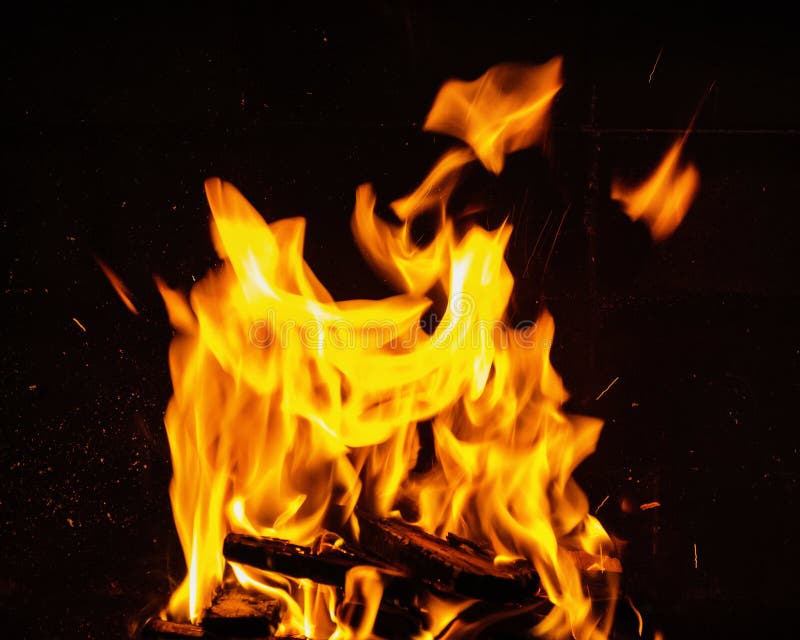 Burning hot fireplace stock image. Image of yellow, flame - 274585329
