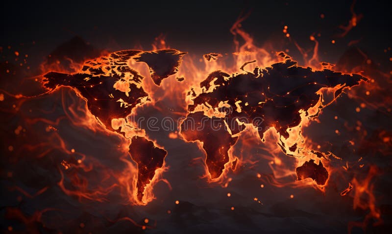 Burning Hot Red World Map, Ai Generative Stock Illustration ...