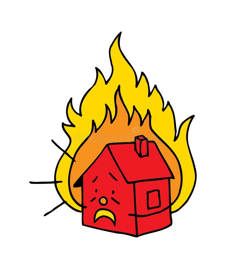 Burning House. Vector Drawing Sketch Stock Vector - Illustration of ...