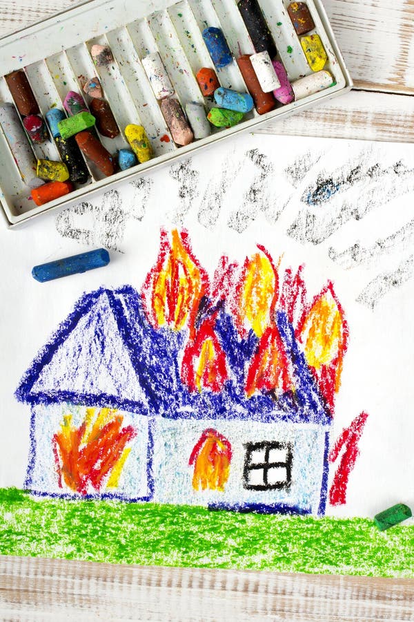 Burning house stock image. Image of crayons, child, fire - 79974445