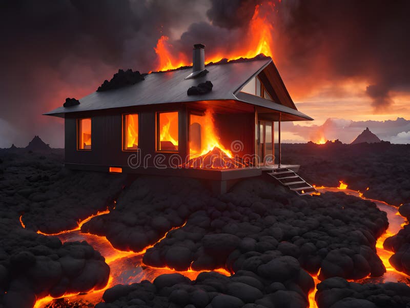 Burning house on a fire stock illustration. Illustration of blue ...