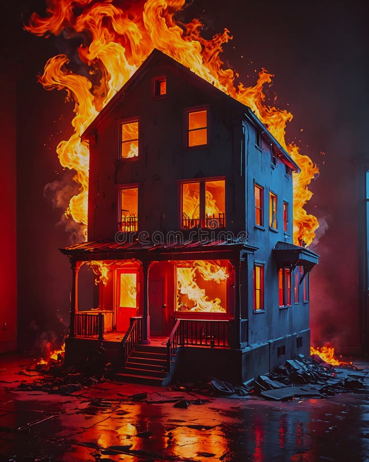 A House that Has a Fire on it Stock Illustration - Illustration of ...