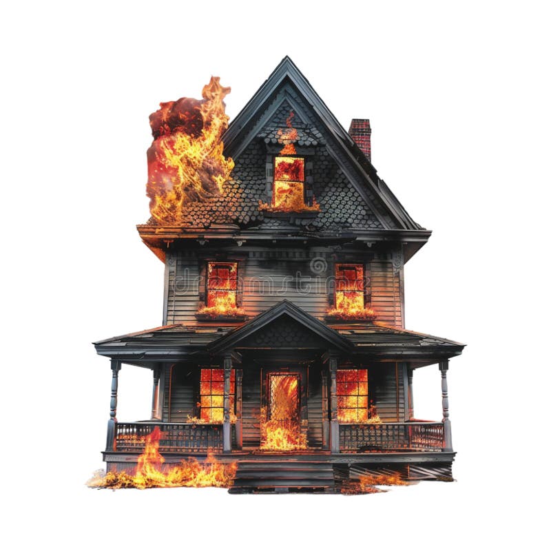 Burning House in Fire on Transparent Background - Ai Generated Stock ...