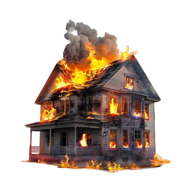 Burning House in Fire on Transparent Background - Ai Generated Stock ...
