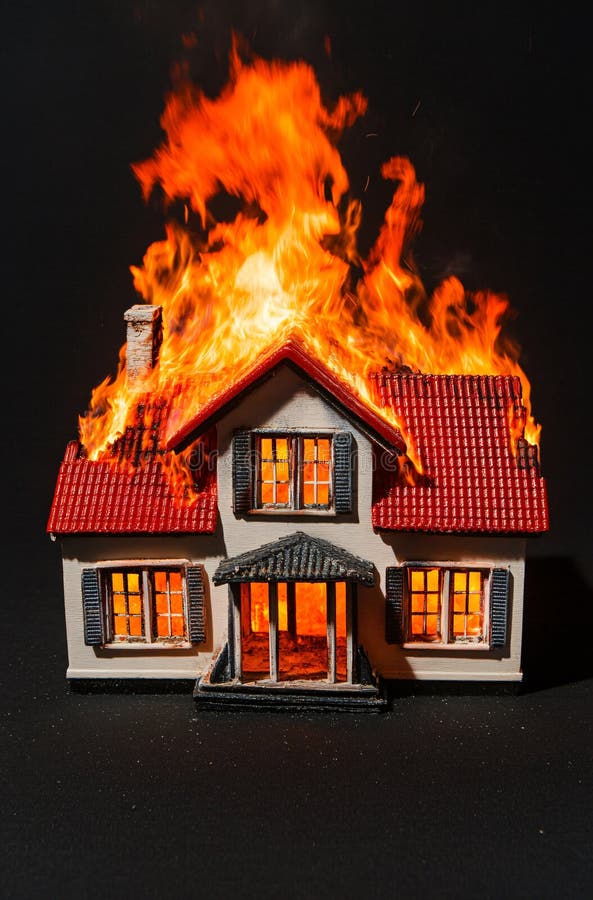 Burning House Model in Fiery Flames Dramatic Fire High Quality Image ...