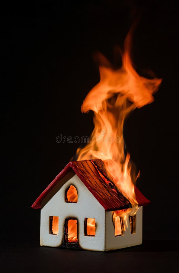 Burning House Model in Flames, Fire Disaster Concept High Quality Image ...