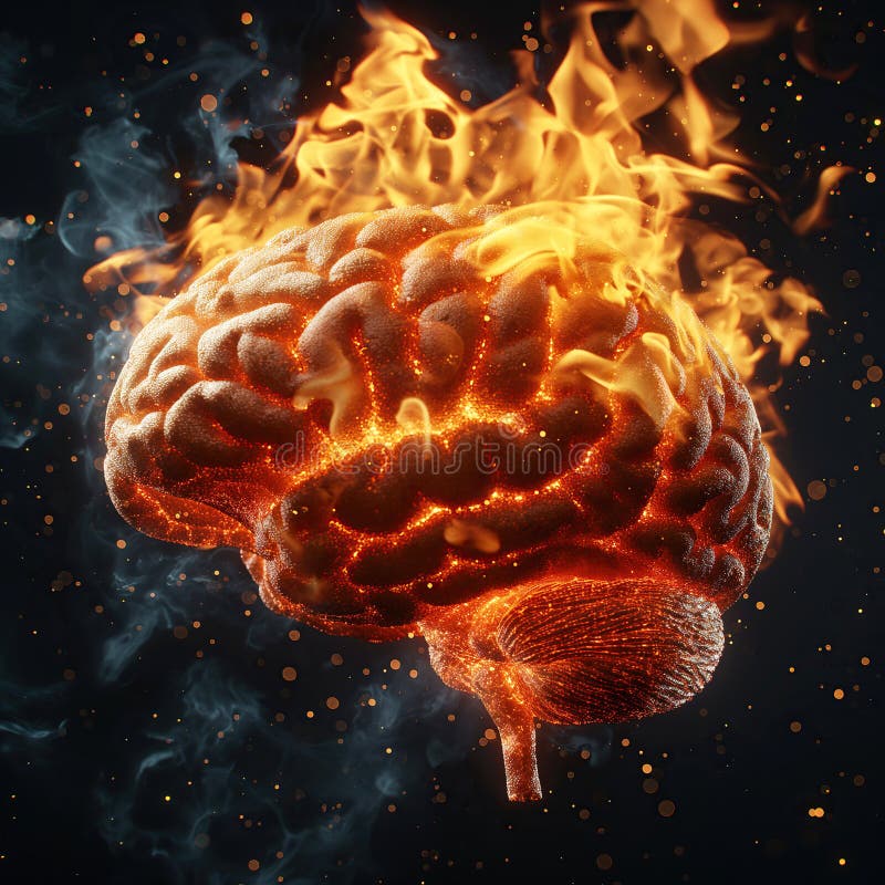 Burning Human Brain on Fire with Flames Stock Photo - Image of health ...