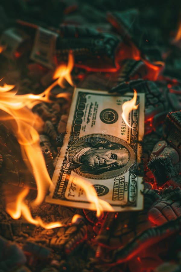 A Burning Hundred Dollar Bill on a Table, Suitable for Financial ...