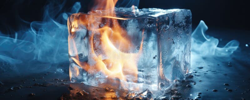 Burning Ice Cube AI Generated Stock Photo - Image of conceptual, cold ...