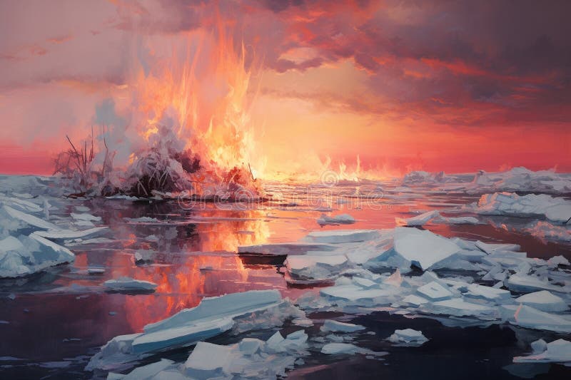Burning Ice a Paradox of Nature. Generative AI Stock Illustration ...