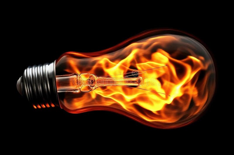 Burning Idea, Light Bulb Engulfed in Flames Shows Concept of Intense ...