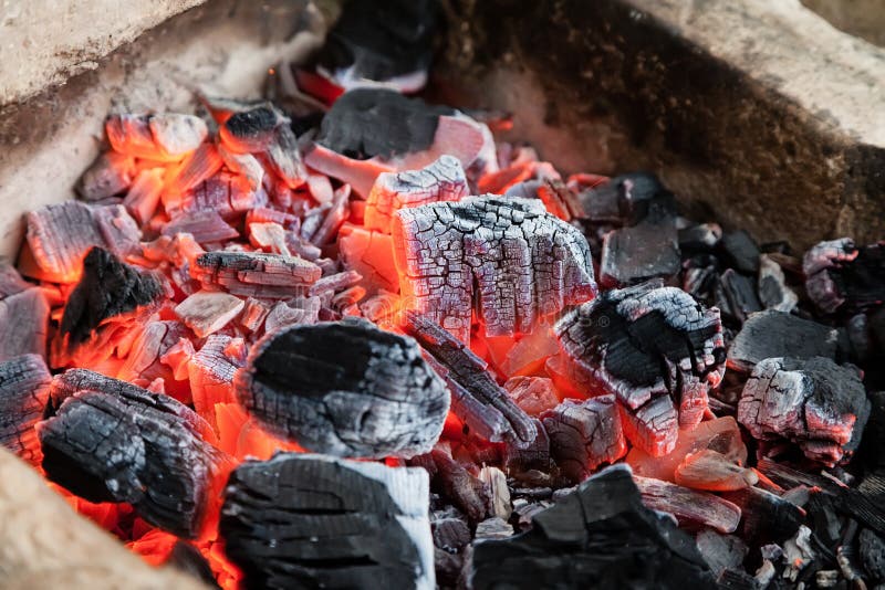 Burning incandescent coals stock image. Image of burnt - 96749739