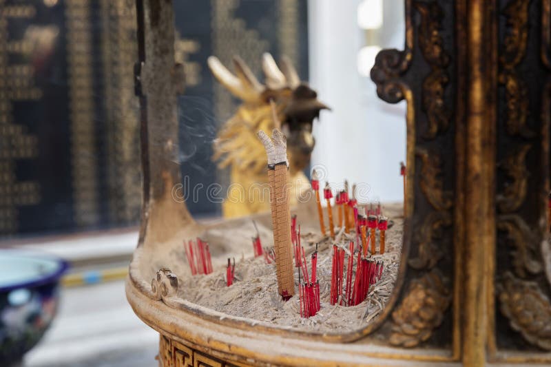 Burning Incense on Censer at Chinese Shrine Stock Photo - Image of thai ...