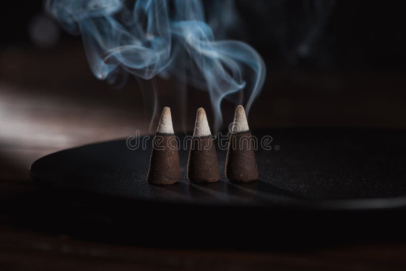 Burning Incense Sticks with Blue Smoke Stock Photo - Image of smoky ...