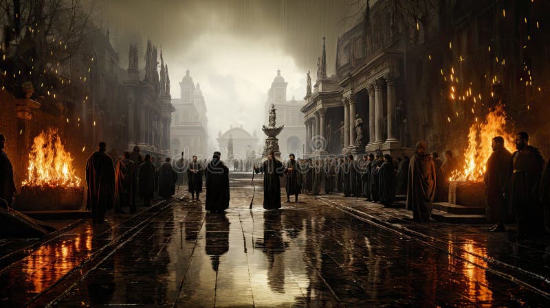 Burning and Inquisition in Medieval Times Scene Stock Illustration ...