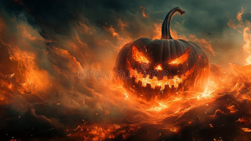 A Burning Jack-O-Lantern in a Sea of Fire Stock Illustration ...