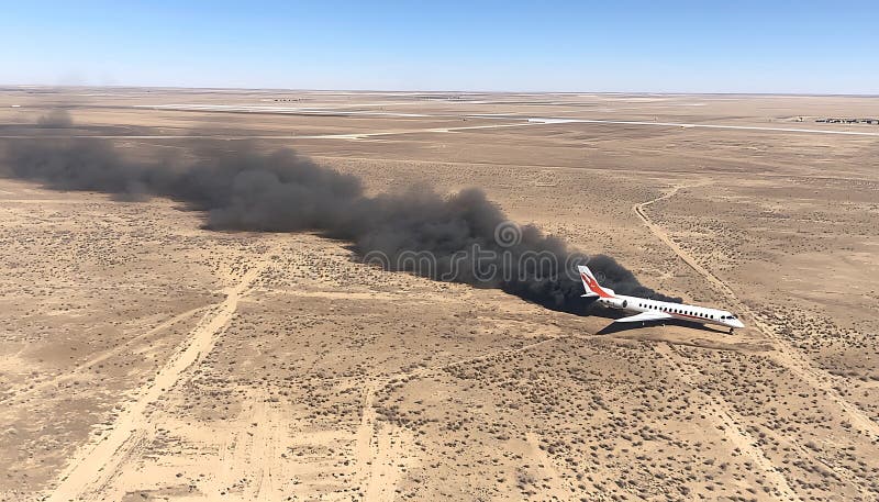Burning Jet Crash Desert Plains Stock Image - Image of rescue, response ...