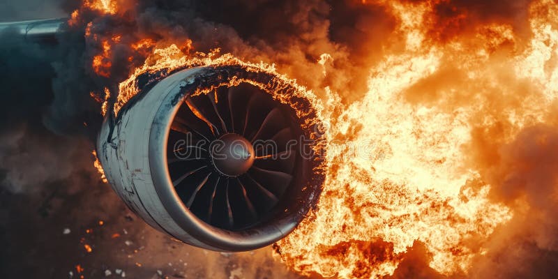 Jet engine in flames stock image. Image of aviation - 380046195