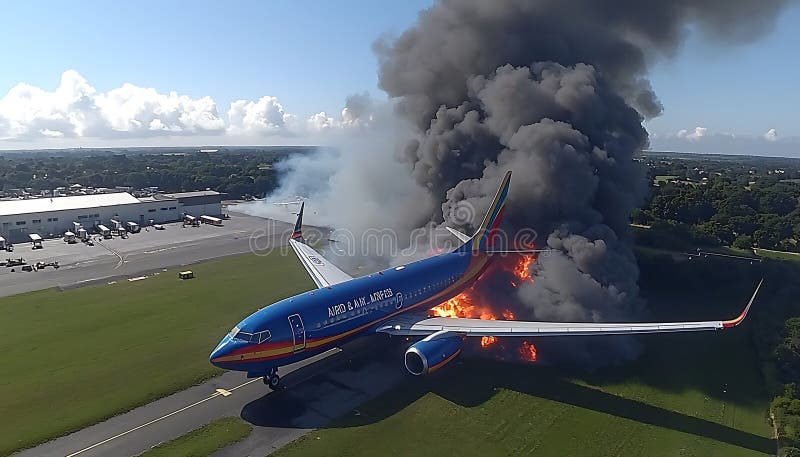 Burning Jet Runway Airport Fire Disaster Stock Photo - Image of safety ...