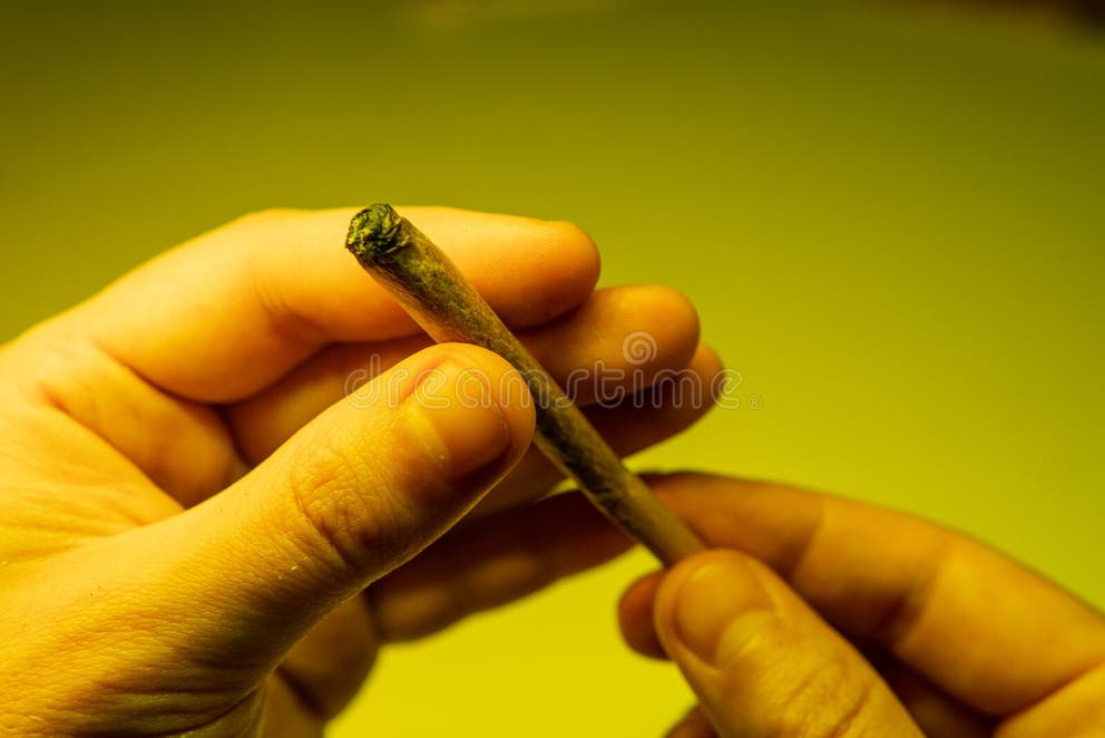 Burning Joint with Marijuana in Tha Mans Hands Close-up. Stock Photo ...