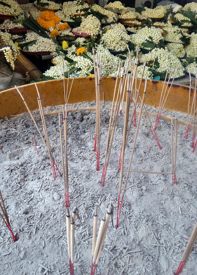 Burning Joss Sticks in Brass Pot in the Temple Stock Image - Image of ...